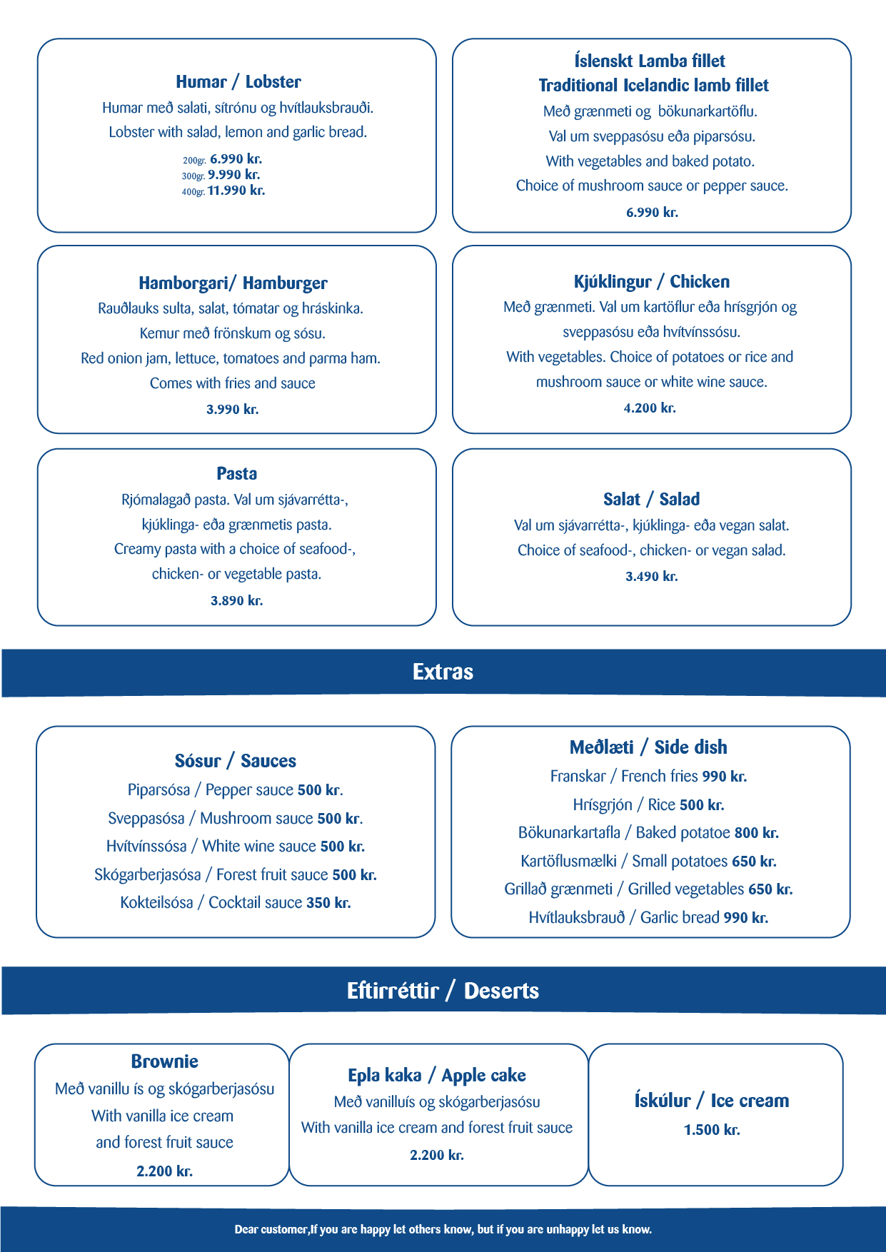 Menu – Hafið Bláa